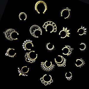 Honbay 20pcs Fake Septum Clicker Nose Ring Rhinestone Non Piercing Hanger Clip Body Jewelry (Bronze)