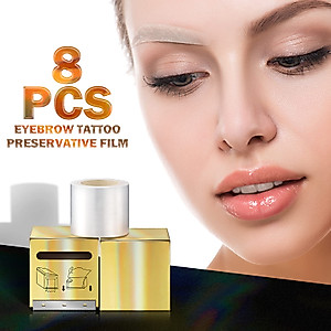 8 Rolls Disposable Eyebrow Tattoo Plastic Wrap Transparent Makeup Preservative Film Cosmetic Wrap Cover Tape Roll with Box Microblading Cutter for Eyebrow Lips Permanent Make up Supplies Salons
