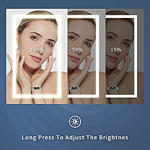 Medicine Cabinet with Lights and Mirror, LED Medicine Cabinet for Bathroom, with Defogger, Dimmer, Clock and Temper Display, Memory Function, 20''X28'', Surface Mounted, Stainless Steel, Left Hinges