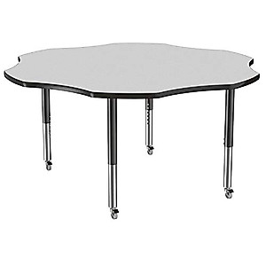 Factory Direct Partners 10091-GYBL Mobile Flower Activity School and Office Table (60"), Super Legs with Glides and Casters, Adjustable Height 19-30" - Gray Top and Black Edge