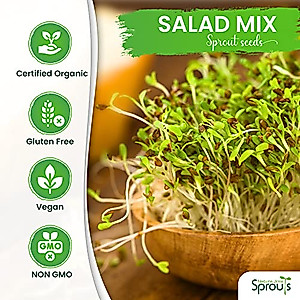 Nature Jims Sprouts Salad Sprout Mix - Organic Salad Mix for Growing - Non-GMO Microgreen Seeds - Healthy Broccoli, Alfalfa, Radish, Clover Sprouting Seeds Variety Mix - Microgreens Growing 1lb