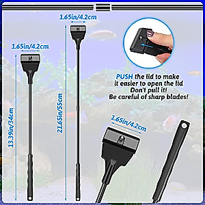 Aquarium Algae Scraper Cleaner Tool Kit with 5 Stainless Steel Blades Fish Tank Scraper Long Handheld Aquarium Cleaning Tool Remove Thick Residue for Fish Reef Plant Glass Tank, 21.65 Inch