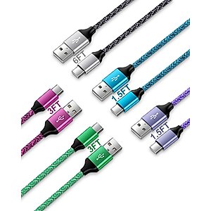 USB C Charger Cable 5Pack(1.5/1.5/3/3/6FT) Braided USB to Type C Chord Fast Charging Cord Android Phone USBC Wire for Samsung Galaxy A52 A14 A03s S23 S22 S21 S10 S9 S8 Plus Note10/9/8, Pixel, Moto, LG