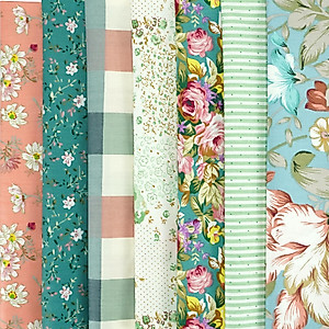 Mililanyo 7 Pieces Cotton Fabric 18 x 22 Inches Precut Patchwork Fabric Set Fat Quarter Bundles for Sewing Quilting Crafting (Peony Lily)