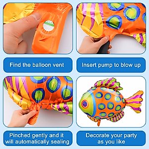 Karenhi 24 Pcs Large Fish Balloons Clownfish Foil Balloons Tropical Fish Party Decorations Inflatable Fish Ocean Animal Foil Balloons for Kids Birthday Under the Sea Themed Party Decorations