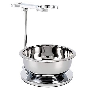 SANWA Deluxe Heavyweight Shaving Brush Razor Stand with Unbreakable Stainless Steel Shaving Bowl Set,Compatible with Gillette Fusion and Mach 3,Double Edge Safety Razor,Cartridge Razor