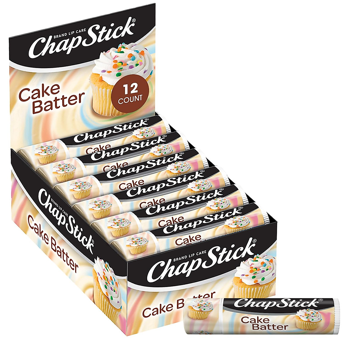 ChapStick Bulk Lip Balm, Cake Batter, 12-Pack – Delicious & Sweet Lip Moisturizer for Dry Lips, Birthday Gifts, Stocking Stuffers, 0.15