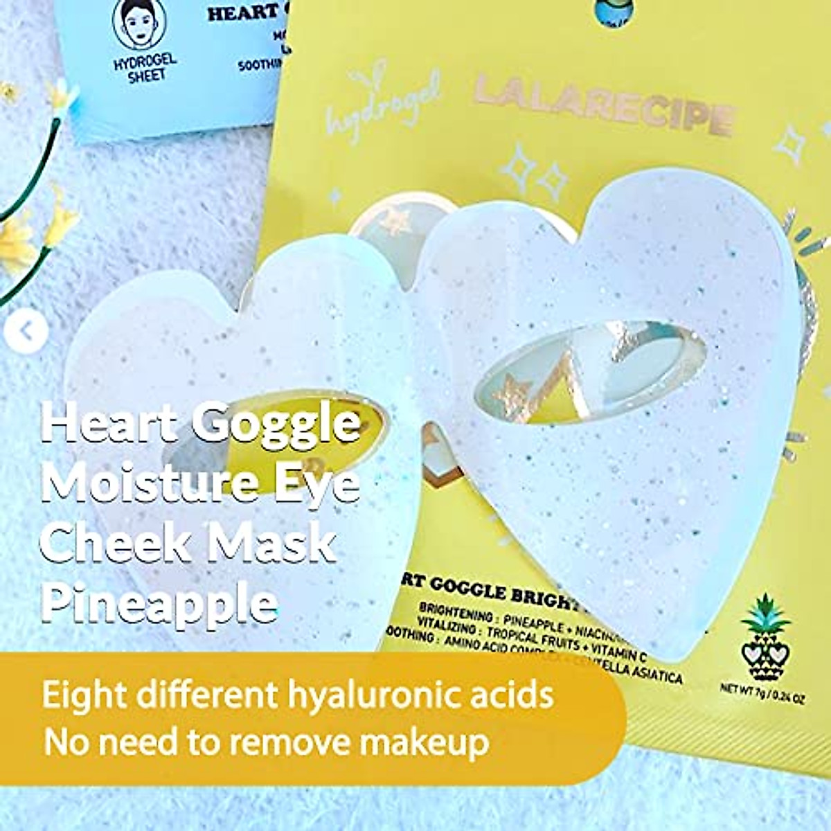 LALARECIPE Pineapple Heart-Shaped Under Eye Masks | Pack of 10 | Hydrogel Eye Patches with Vitamin C & Niacinamide-Hydrating, Cooling & Revitalizing | Reduce Dark Circles, Puffiness & Wrinkles