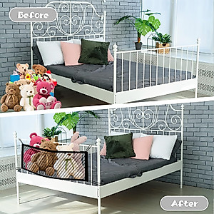 Stuffed Animal Net, Bedside Stuffed Animal Storage Net, Storage Net with Tether for Stuffed Animal Toys, Elastic Bedside Stuffed Animals Net or Hammock with Tether, Expand to 35 Inch 90cm (Black)