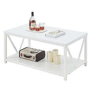 EXCEFUR Rustic Coffee Table, Modern Living Room Table with Storage Shelf, White Oak