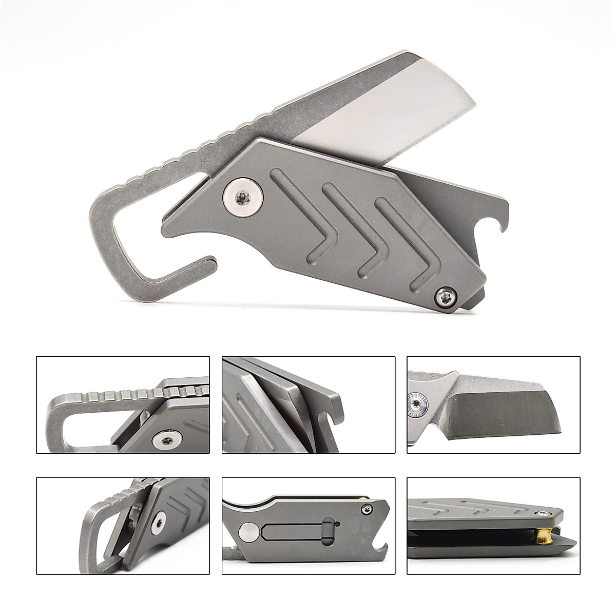 geeber Outdoor Survival EDC Keychain Minimalist Titanium Folding Mini Size Utility Pocket Knife
