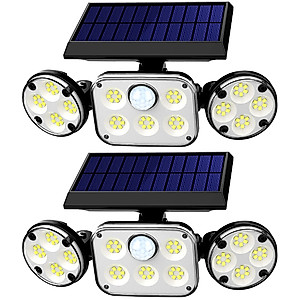 RJFOYB Motion Sensor Outdoor Lights, Adjustable 3 Heads Solar Outdoor Lights, 270° Wide Angle, IP65 Waterproof Security Lights Motion Outdoor for Garage Yard Garden Porch