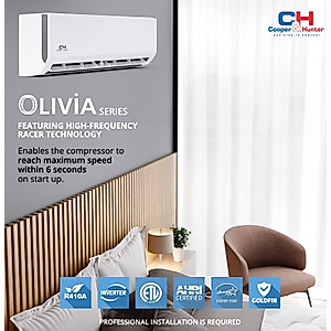 Cooper & Hunter Olivia Series, 36,000 BTU, 230V, 18.00 SEER2, Single Zone Mini Split AC/Heating Ductless Inverter System, Including Installation kit