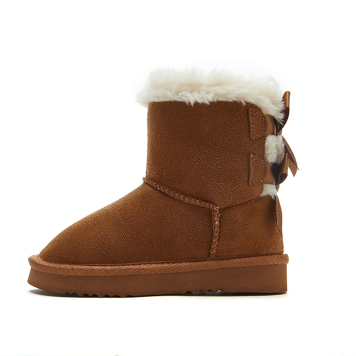 Weestep Girls Toddler Little Kid Warm Fur Winter Ankle Flat Snow Boot(2 Little Kid, Bow Brown)