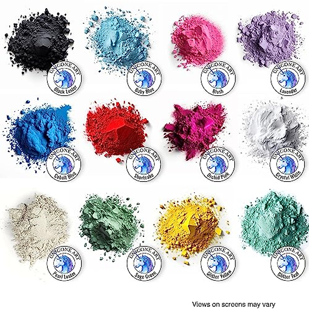 Magical Mica Pigment Powder for Resin - 12 Box Set - Non Toxic - Multi Use - Super Lustrous - Finely Ground Powder - Use in Resin, Slime, soap dye, Cosmetics (10g each12pk)