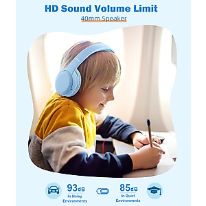 Nabevi Kids Headphones, Over-Ear Headphones Bluetooth Wireless Kids with Mic, 85/93dB Volume Limited, Stereo Sound, Wired Inline AUX Cord Headphones for Children Boy Girl Teens, Blue