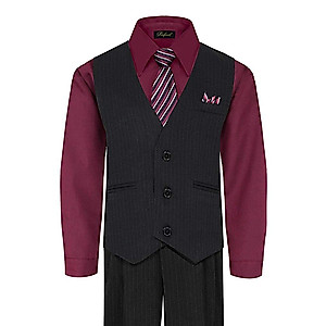 iGirlDress Little Boys' and Special Occasion Pinstripe Vest Set Black/Burgundy 4