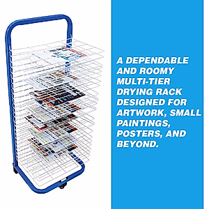 LAUCO Art Drying Rack for Art Studios & Classrooms, 25-Removable Shelf Mobile, Painting Drying Rack with Wheels - Stack Rack for Painting, Drawings, and More (1 Pack)