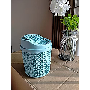 Mini Trash Can for Desk Desktop with Lid Bathroom Table Top Blue Garbage Can Small Waste Basket