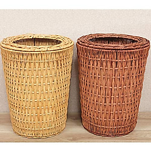 VREF Indoor Trash Can Wastebasket Rattan 8L Home Bedroom Kitchen Without Cover Pressure Ring Trash Can Waste Bin Garbage Can (Color : Brown)
