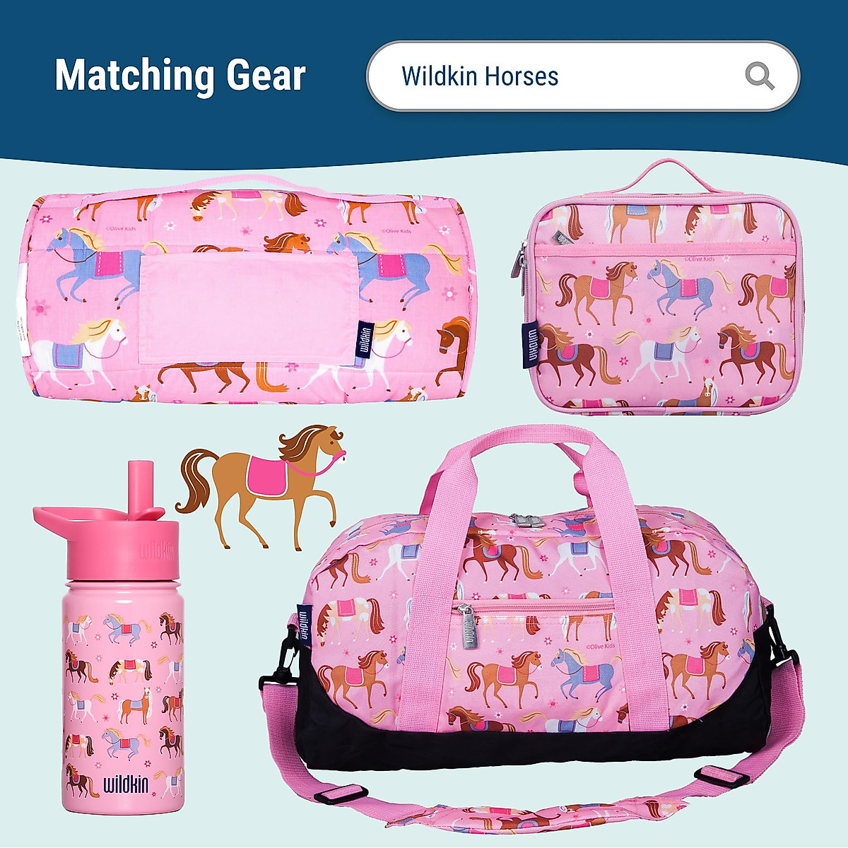 Wildkin Pack-it-All Kids Backpack for Boys & Girls, Ideal Size for School & Travel Backpack for Kids, Features Front Strap, Interior Sleeve, Back Support & Side Pocket (Horses)