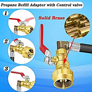 Upgraded Propane Refill Adapter Hose with Gauge and ON/Off Valve, 36" Propane Extension Refill Hose Kit, 1LB Propane Filling Hose Set with 1 LB Propane Bottle Cap, Roll Sealing Tape (Rubber)