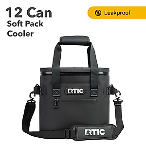 RTIC Soft Cooler 12 Can, Insulated Bag Portable Ice Chest Box for Lunch, Beach, Drink, Beverage, Travel, Camping, Picnic, Car, Trips, Floating Cooler Leak-Proof with Zipper, Black