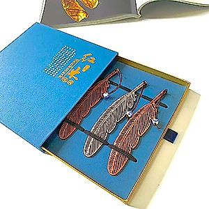 Zllada Wood Feather Bookmarks - 4 Pieces Wooden Bookmarks for Women Men