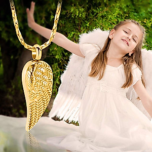 Imrsanl Angel Wings Cremation Jewelry for Ashes Pendant Stainless Steel Keepsake Memorial Urn Necklace for Human/Pets (Gold)