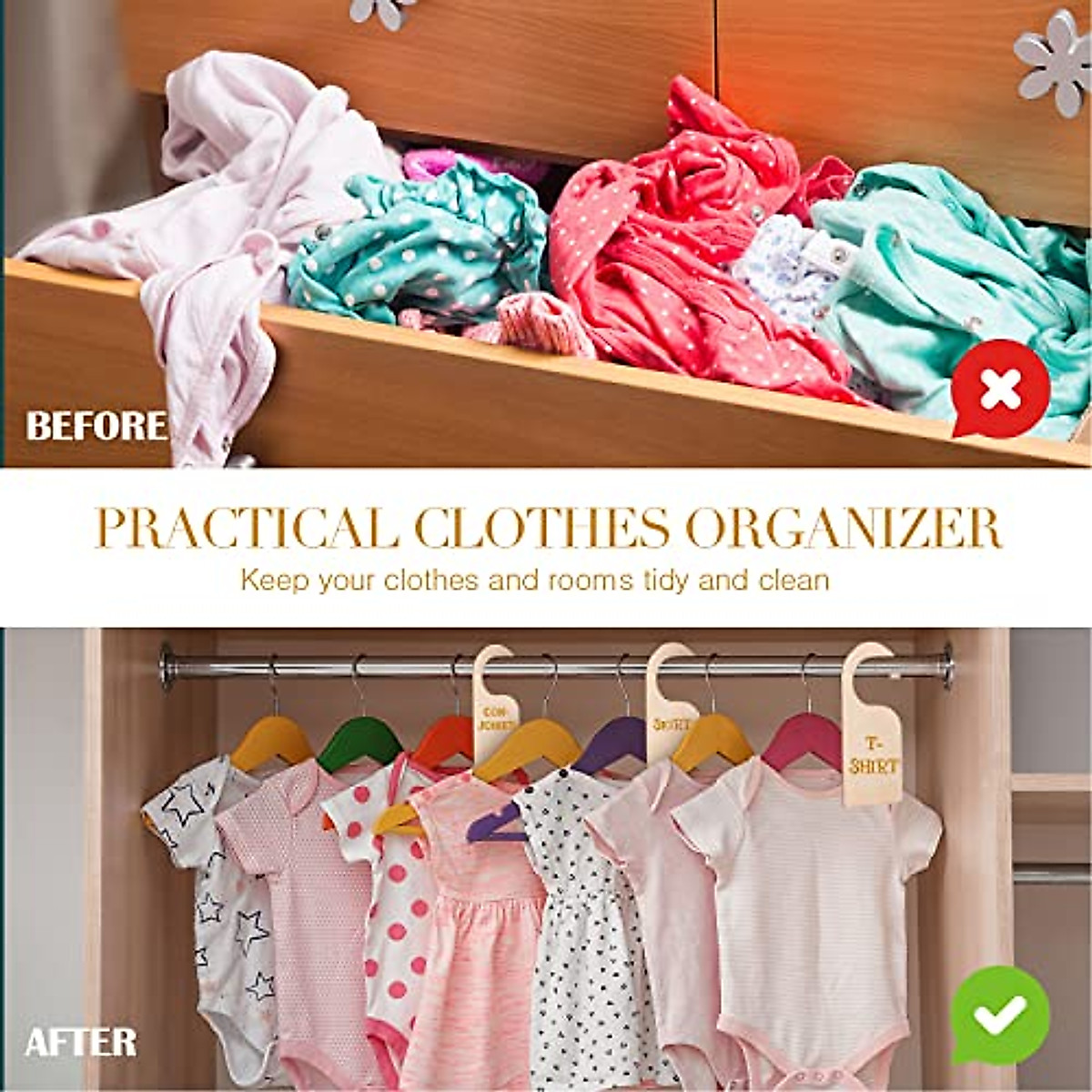 Blank Clothing Rack Divider Wooden Closet Size Divider Baby Closet Blank Organizers hanger separators Hanging Closet Dividers with Marker Pen for Home Nursery Baby Clothes (25 Pieces)
