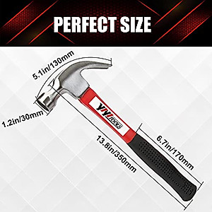 YIYITOOLS Claw Hammer With fiberglass Handle – 16-oz, Red and Black (YY-1-003)