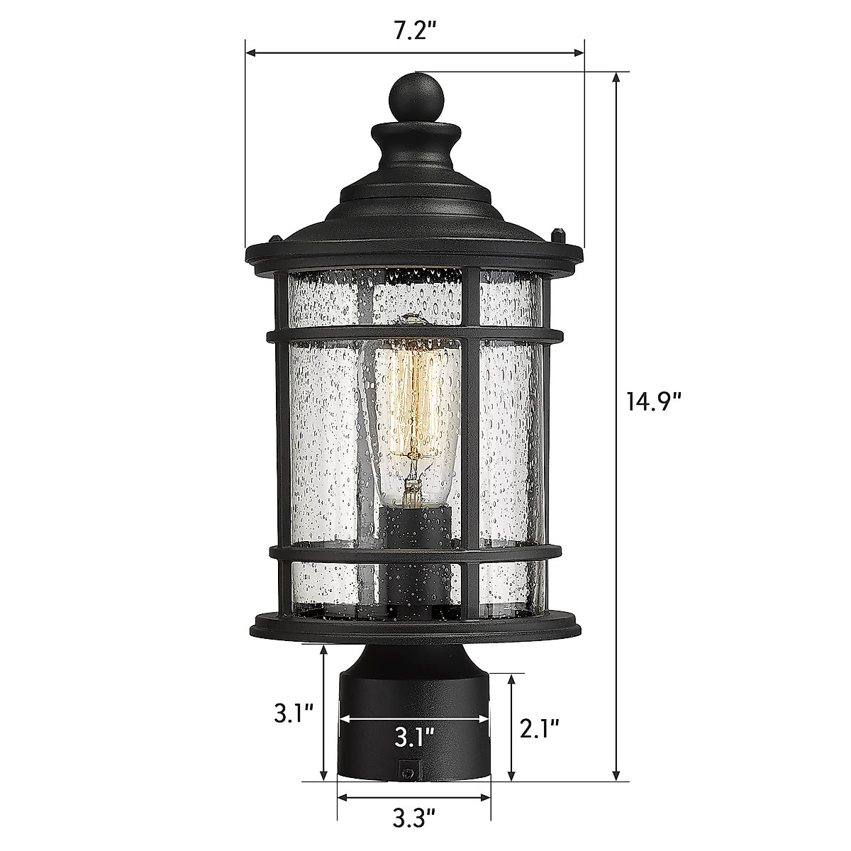 Emliviar Outdoor Post Light Fixtures, 15 Inch Farmhouse Modern Lamp Post Lighting for Outside, Black Finish with Seeded Glass, XE229P BK