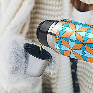 Stainless Steel Leather Vacuum Insulated Mug Geometry Thermos Water Bottle for Hot and Cold Drinks Kids Adults 16 Oz