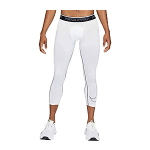 Nike Pro Dri-FIT Men's 3/4 Tights (Regular, White/Black, Medium)