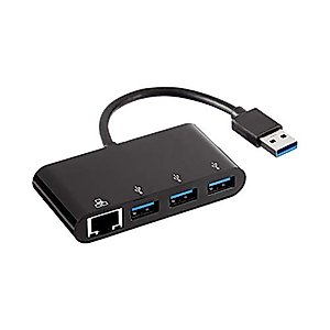 Amazon Basics 4-Port Adapter With 3 USB 3.0 USB-A Ports & 1 RJ45 Gigabit Ethernet Port, Black