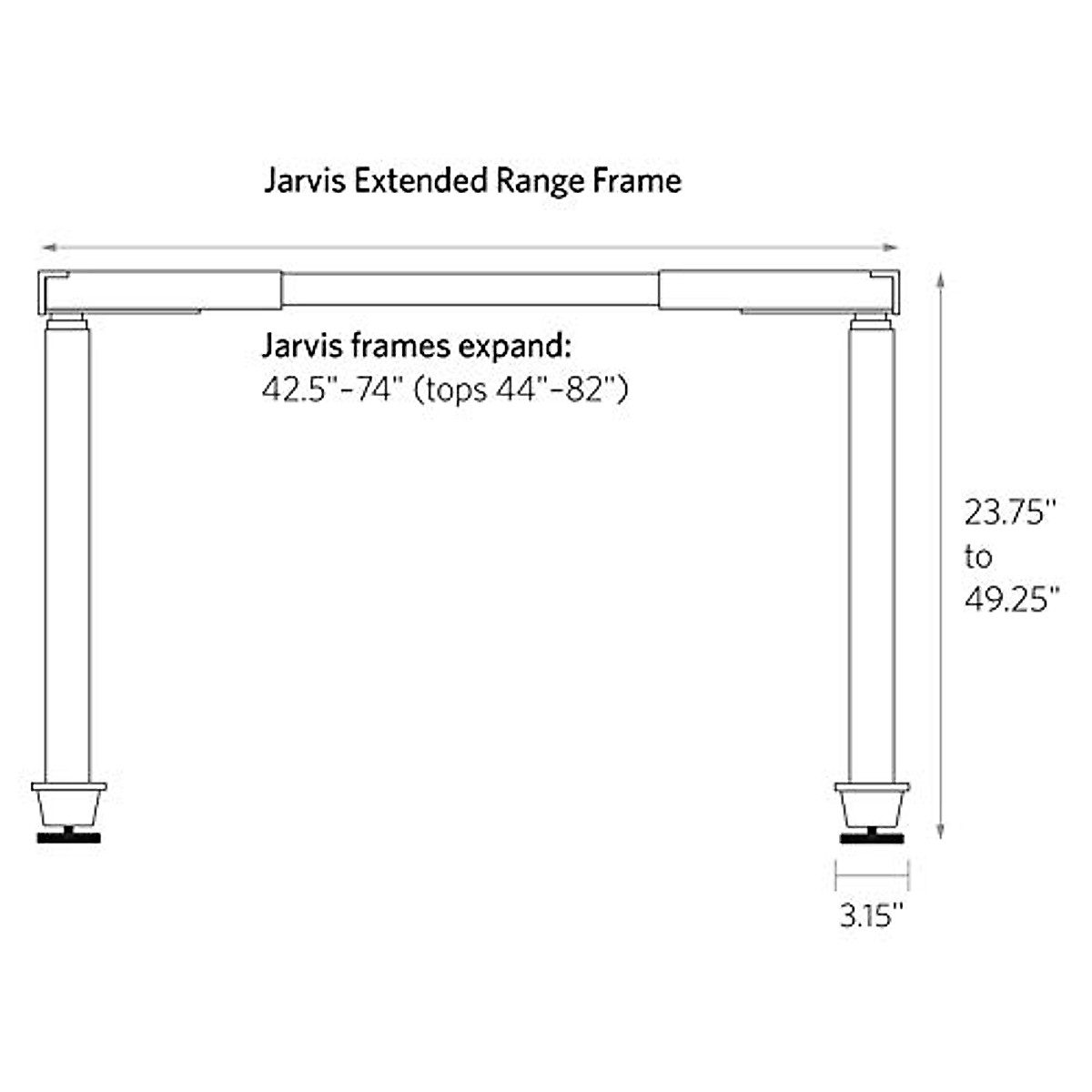 Jarvis Fully Standing Desk Frame Only - Supports Tops from 44" to 82" Wide and 27" to 36" Deep - Electric Adjustable Desk Height from 24.5" to 50" with Memory Preset Controller (Black Frame)