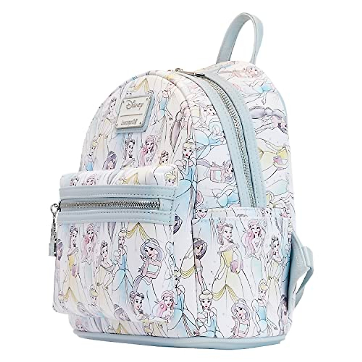 Loungefly Disney Princesses Sketch Pastel Colors All Over Print Womens Double Strap Shoulder Bag Purse