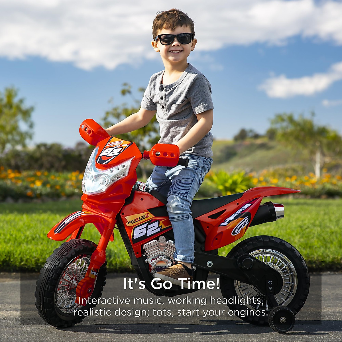 Best Choice Products Kids 6V Ride On Motorcycle w/Treaded Tires, Working Headlights, 2mph Top Speed, Training Wheels, Realistic Sounds, Music, Battery Charger - Red