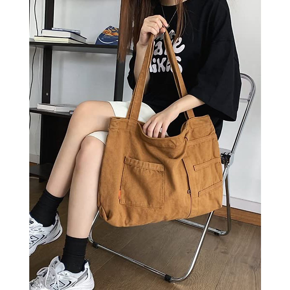 Canvas Tote Bag Shoulder Bag Womens Chic Hobo Bag Large Capacity Handbags Casual Canvas Beach Bag for Men Women