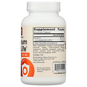 Jarrow Formulas Colostrum Prime Life 400 mg, Dietary Supplement, Immune and Gastrointestinal Support, 120 Capsules, 120 Day Supply
