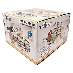 Tabakh Stainless Steel 4-Rack Idli Stand, Makes 16 Idlis