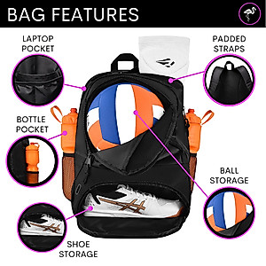 ERANT Athletic Volleyball Backpack - Extra Large Sports Volleyball Bag - Separate Ball and Shoe Compartment - Durable - Boys and Girls - Black