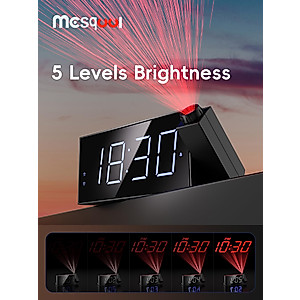 Projection Digital Alarm Clock with Bed Shaker for Bedroom, Extra Loud Alarm Clock for Heavy Sleeper, 180° Rotable Ceiling Projector Clock,2 Alarm,5 Dimmer Volume,USB Charger, Battery Backup,12/24H…