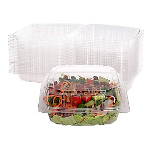 Smygoods Plastic Clamshell Food Containers, (Pack of 25-8x8x3 3/8) To Go Containers, Hinged Food Container