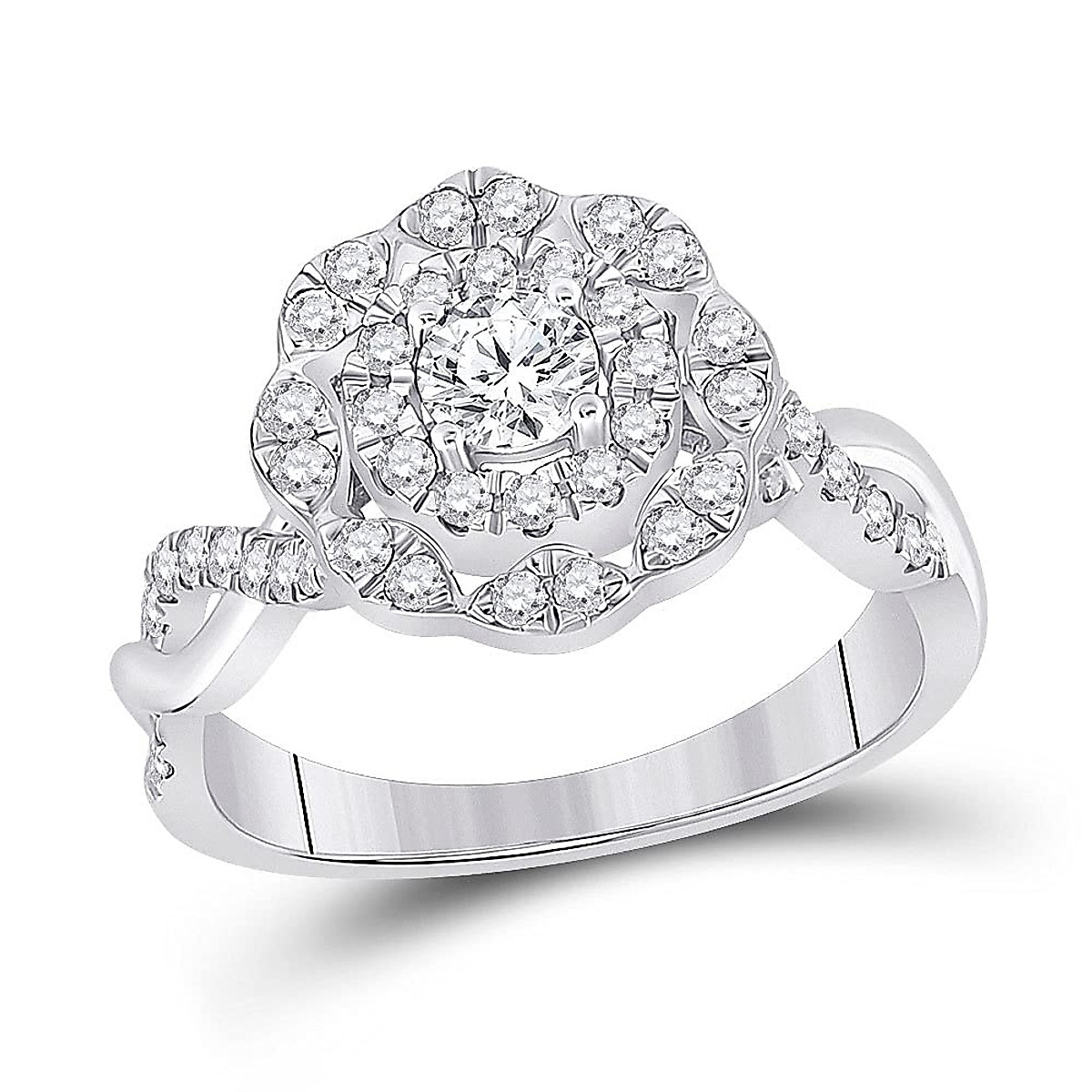 The Diamond Deal 14kt White Gold Round Diamond Halo Bridal Wedding Engagement Ring 7/8 Cttw