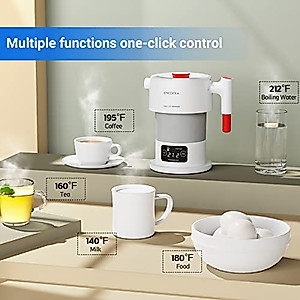 Encoola Travel Foldable Electric Kettle 110V-240V Portable Small Tea Kettle 850W Collapsible Hot Water Kettle 600ml Baby Bottle Heater Dual Voltage BPA Free