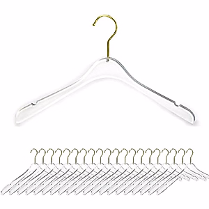 Nisorpa Clear Acrylic Hangers, 20 Pack Clear Non-Slip Hangers with Golden Chrome Steel Hook, Clothes Hangers Space Saving Hanger for Dresses Suit Jacket Sweater Blouse