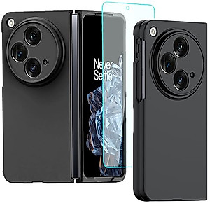 Designed for OnePlus Open Case with Screen Protectors [Hard PC Leather Slim Phone Case] [Shockproof Anti-Slip] Slim Case for OnePlus Open 2023 (Black)