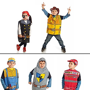IQ Toys Boys and Girls Costumes Dress Up costumes play Set - 11 Pc Pretend Set for Kids Comes with Car Racer, Knight, Cowboy, Construction Worker, and Pirate Costume