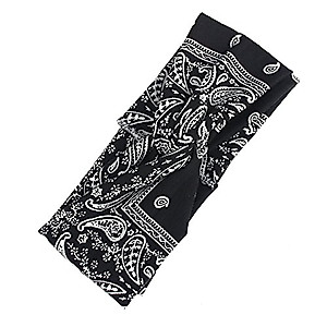DINPREY Assorted Paisley Print Wide Bandana Knot Headbands Criss Cross Head Wrap Hair Band (4 Colors Pack A)